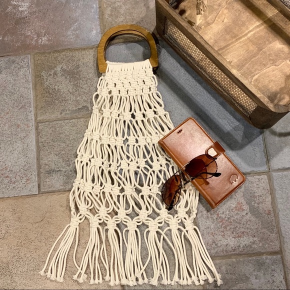 Bags | Macrame Boho Handbag Wwooden Handles | Poshmark
